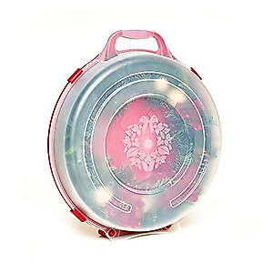 HOMZ Set of 3 Holiday Wreath Plastic Storage Containers, Holds Up to 24” Diameter, Secure Latching Lid and Easy Grip Handle, Stackable and Nestable, Red/Clear