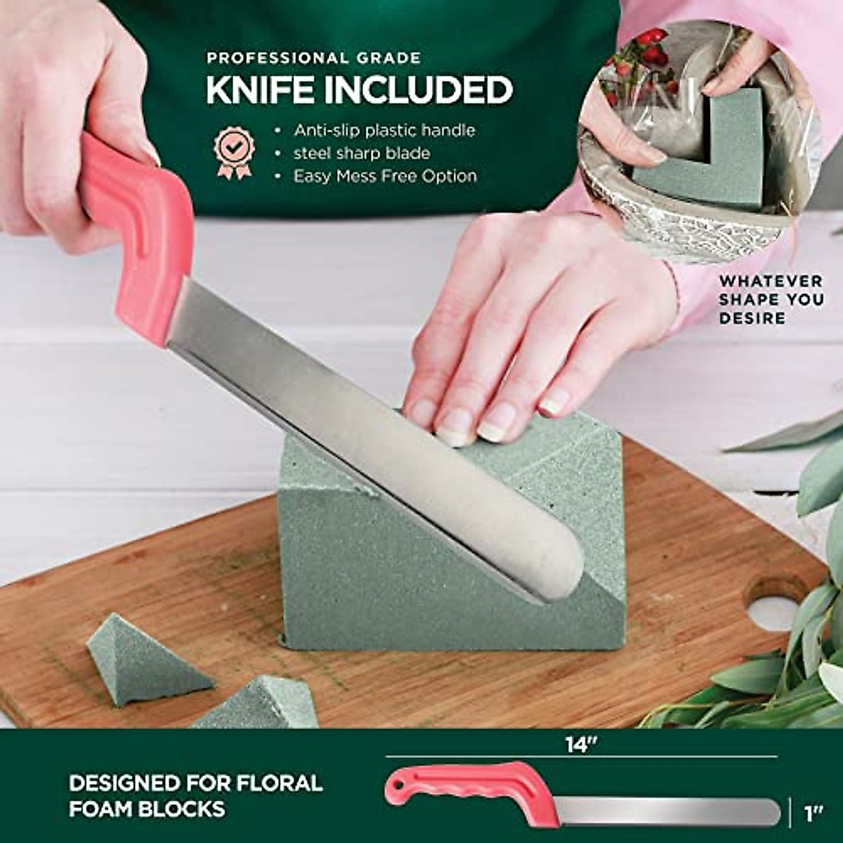 Pack of 6 Dry Floral Foam Blocks for Artificial Flower Arrangements, Styrofoam for Artificial Flowers & Crafts Supplies - with Craft Foam Block Cutting Knife, Styrofoam Blocks - 8.75"L x 4"W x 2.75"H