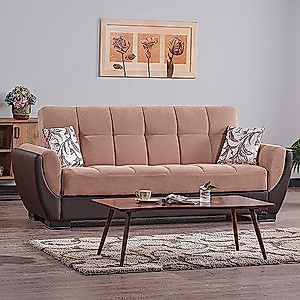 Ottomanson Legacy Air Collection Upholstered Convertible with Storage, Sofabed, Beige/Brown-PU