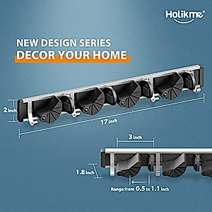 Holikme Mop Broom Holder Wall Mount Metal Pantry Organization and Storage Garden Kitchen Tool Organizer Wall Hanger for Home Goods (4 Positions with 4 Hooks, Black)
