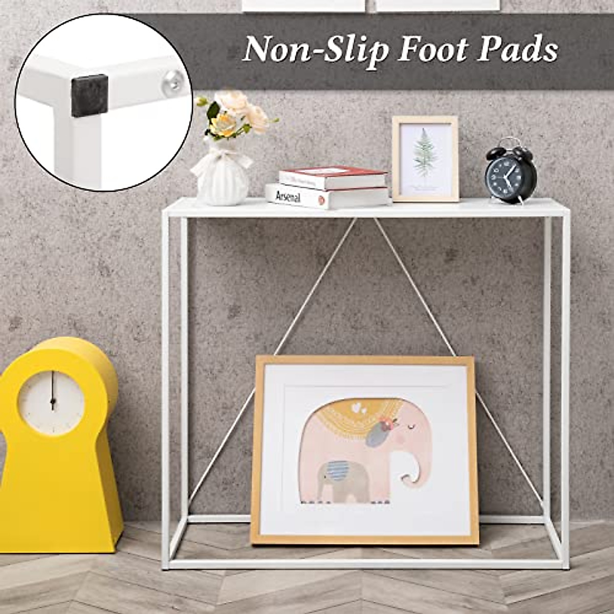 PEETEEPOE Accent Metal Console Table, 35.43"(L) Modern Entryway Table, Narrow&Long Sofa/Couch End Side Table, Freestanding Entrance Display Table for Entryway, Hallway, Living Room, Office, White