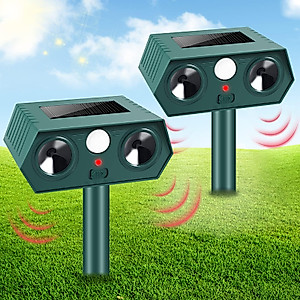 2 Pack Solar Ultrasonic Animal Repellent 2024 Outdoor Cat Deterrent with Motion Sensor for Cat Deer Rabbit Squirrel Skunk Dog, Waterproof Deer Repellent Devices Skunk Repellent for Yard Lawn Garden