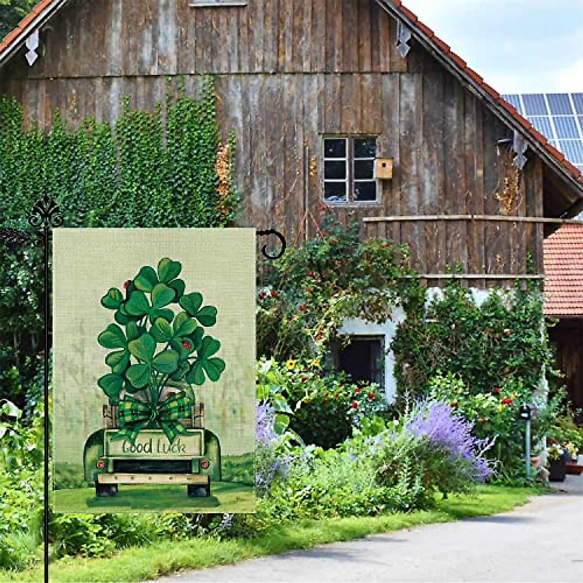St Patricks Day Garden Flag Good Shamrock Luck Truck Vertical Burlap Double Sided Flag 12.5 x 18 Inch St Patricks Day Yard Outdoor Decorations