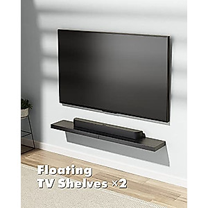 OlarHike Floating Shelves,Black Wall Mounted Solid Wood Books/Cat/Storage/Fake Plant Shelves,Wall Shelves for Home Room Bedroom Decor,Shelf for Bathroom Living Room Kitchen,16inch