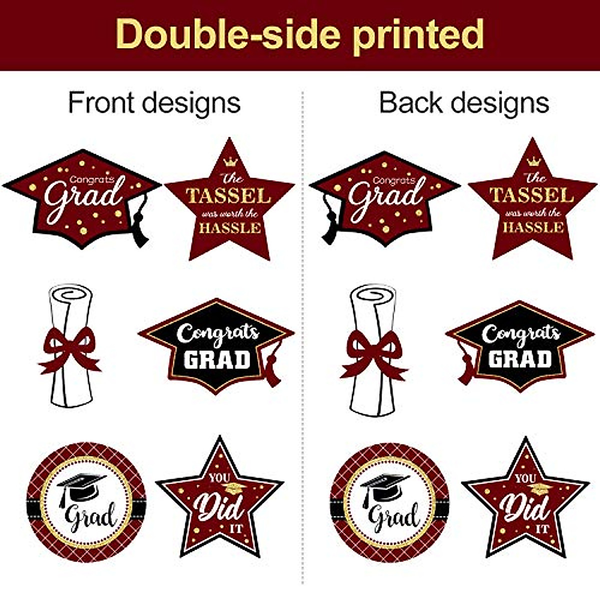 Graduation Cutouts 36 Pack 2023 Graduation Party Decorations Congrats Grad Cap Shaped DIY Cut-Outs (Maroon)