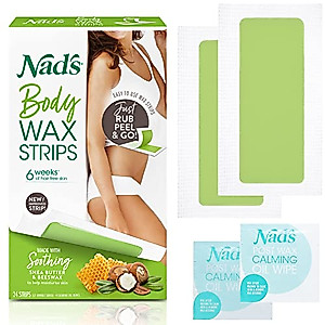 Nad's Body Wax Strips Hair Removal For Women At Home plus 4 Calming Oil Wipes, 24 Count