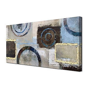 Acocifi Abstract Wall Art Geometric Canvas Circle Block Painting Modern Beige Grey Brown Picture, Large Size Simple Artwork Framed for Living Room Bedroom Bathroom Home Office Wall Decor 40"x20"