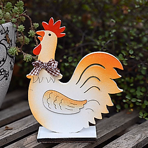 NUOBESTY Rustic Wood Chicken,2 Pcs Tabletop Decor Carved Chicken Statue Home Decor Rooster Cock Hen Animal Sculpture Easter Garden Ornament Decorations