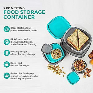 LIVIVO 7pc Stacking Food Storage Containers Set with Fitted Colourful Lids for Freshness, Space-Saving Tubs for Organising Cereals, Pasta, Rice and Other Dry Goods, Craft Materials etc