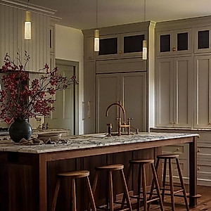 Pendant Lights Kitchen Island, Ceiling Hanging LED Vanity Light Fixtures with 3000K, Modern Crystal Cylindrical Shape Pendant Modern Kitchen Island Lighting for Dining Room, Bar- 2 Pack (Gold)