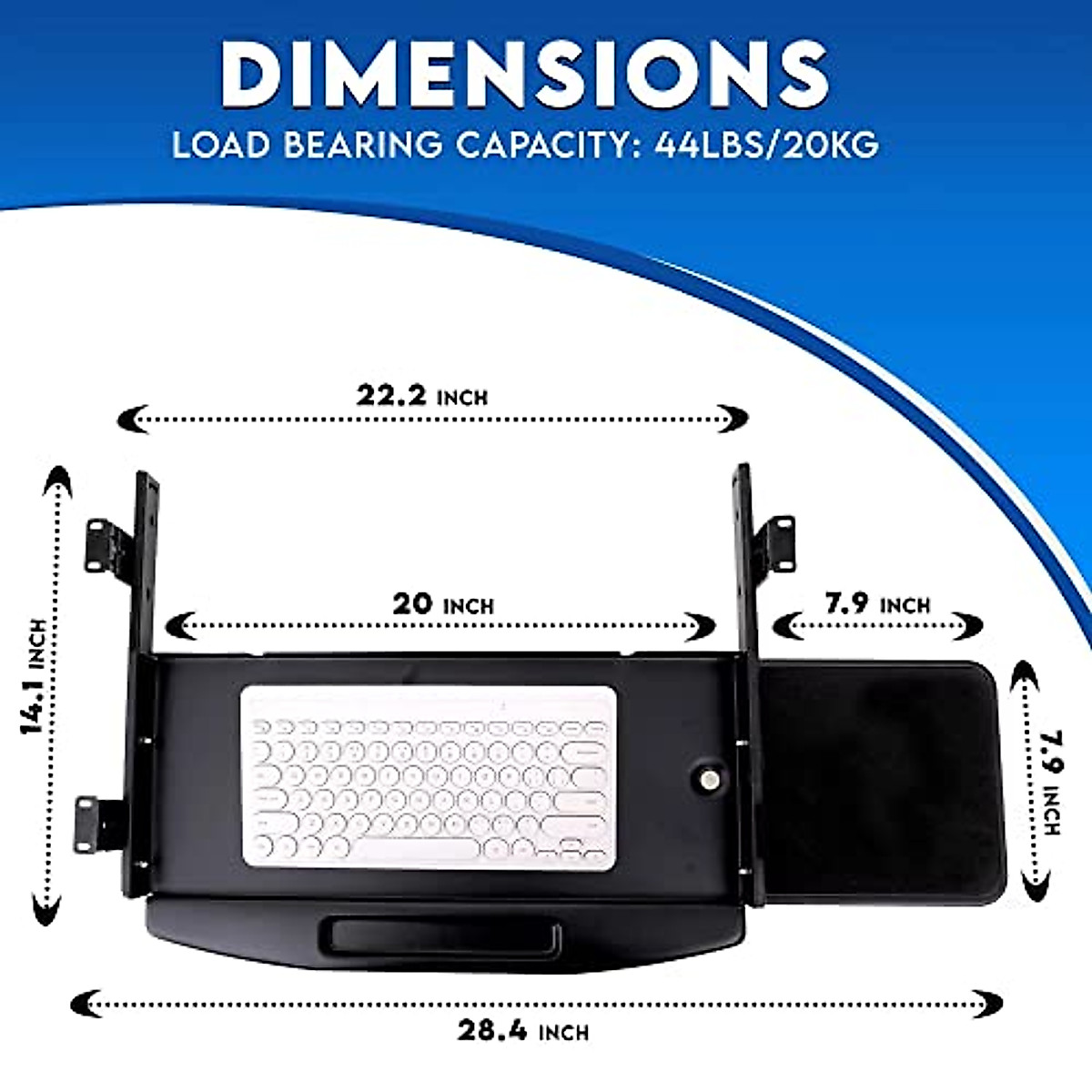 Oaskrac Keyboard Tray Under Desk, Keyboard Drawer Under Desk Slide with 360 Rotating Mouse Platform, Slide-Out Platform Computer Drawer for Typing, 20 inch, Black
