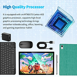 Android Tablet 2 in 1 Tablet, 10 inch Android 12 Tablet 6GB+64GB with Keyboard, Tablets with Case Mouse Stylus,512GB Expandable Dual Camera, WiFi, Bluetooth, GMS Certified Tablet PC(Green)