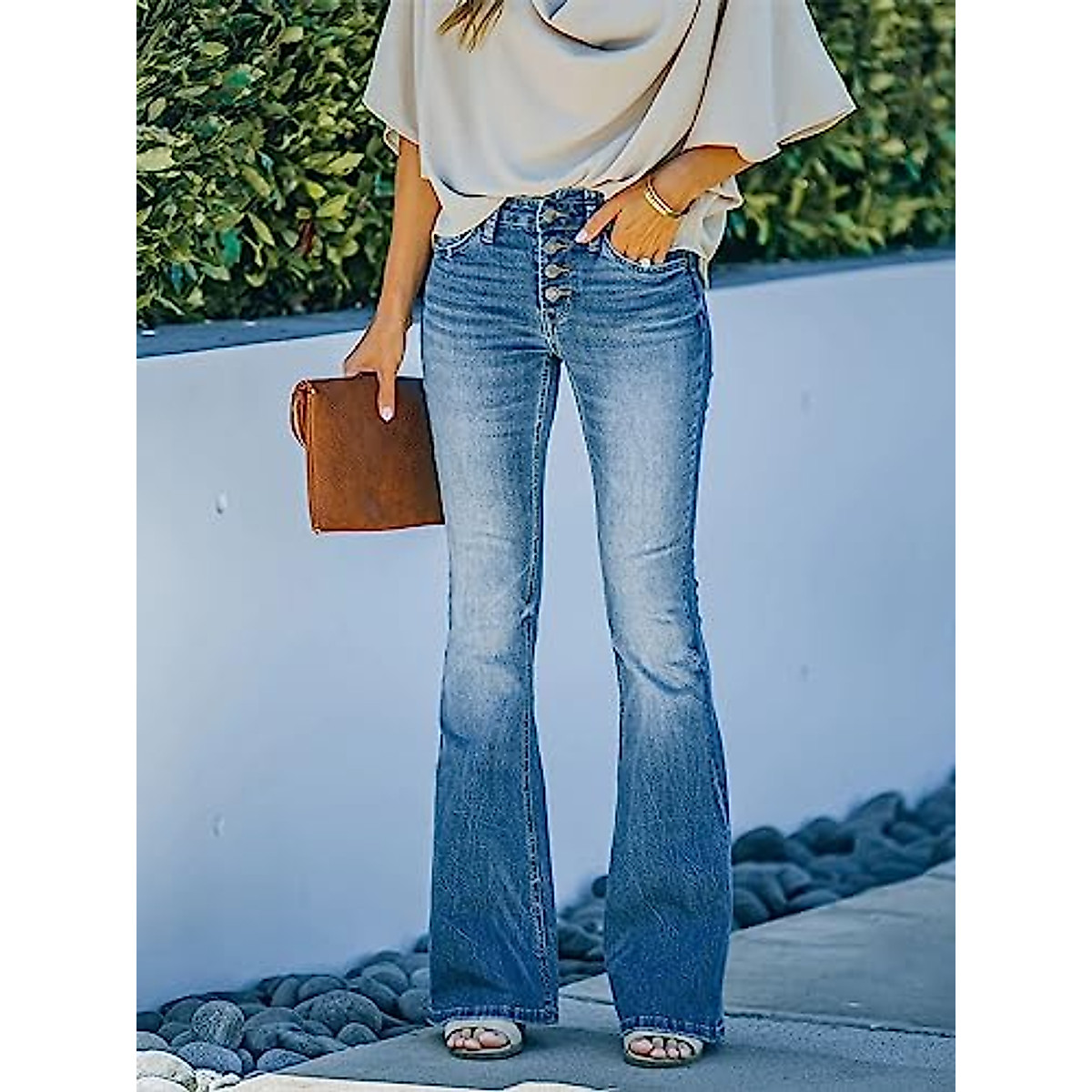 KUNMI Women's Flare Bell Bottom Jeans High Waisted Wide Leg Bootcut Jeans Stretchy Denim Pants