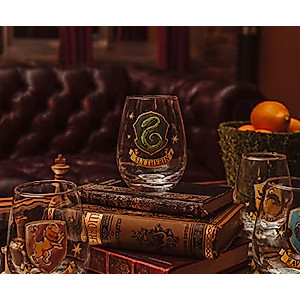 Toynk Harry Potter Hogwarts House Crests 12-Ounce Stemless Wine Glasses | Set of 4
