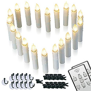 Homemory 20 PCS LED Window Candles with Remote Timer, Battery Operated Flameless Taper Christmas Candles Light with Clips/Suction Cups, Flickering Warm White Light, Dia 0.7''x 4''