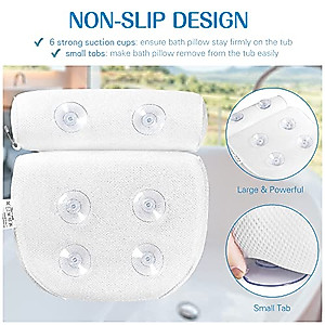 Idle Hippo Bath Pillow Bathtub Pillow, Bath Pillows for Tub Neck and Back Support with 6 Non-Slip Suction Cups, Ergonomic Bath Tub Pillow Headrest, Luxury Bath Accessory Spa Gifts for Bathtub, Hot Tub