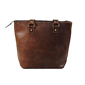 Satchel And Fable Women’s Tote Leather Handmade Genuine Shoulder Large Vintage Handbag (15.5” (L) x 12” (H) x 5.5” (W), Brown)