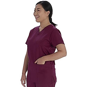 Vital Threads Men and Women Scrubs Set V-Neck Top & Drawstring Pant, VT526C, XL, Wine