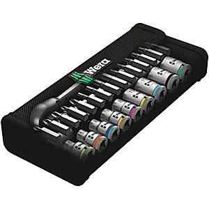 Wera 05004018001 8100 SA 8 Zyklop Metal Ratchet Set with Switch Lever, 1/4" Drive, Metric, 28 Pieces