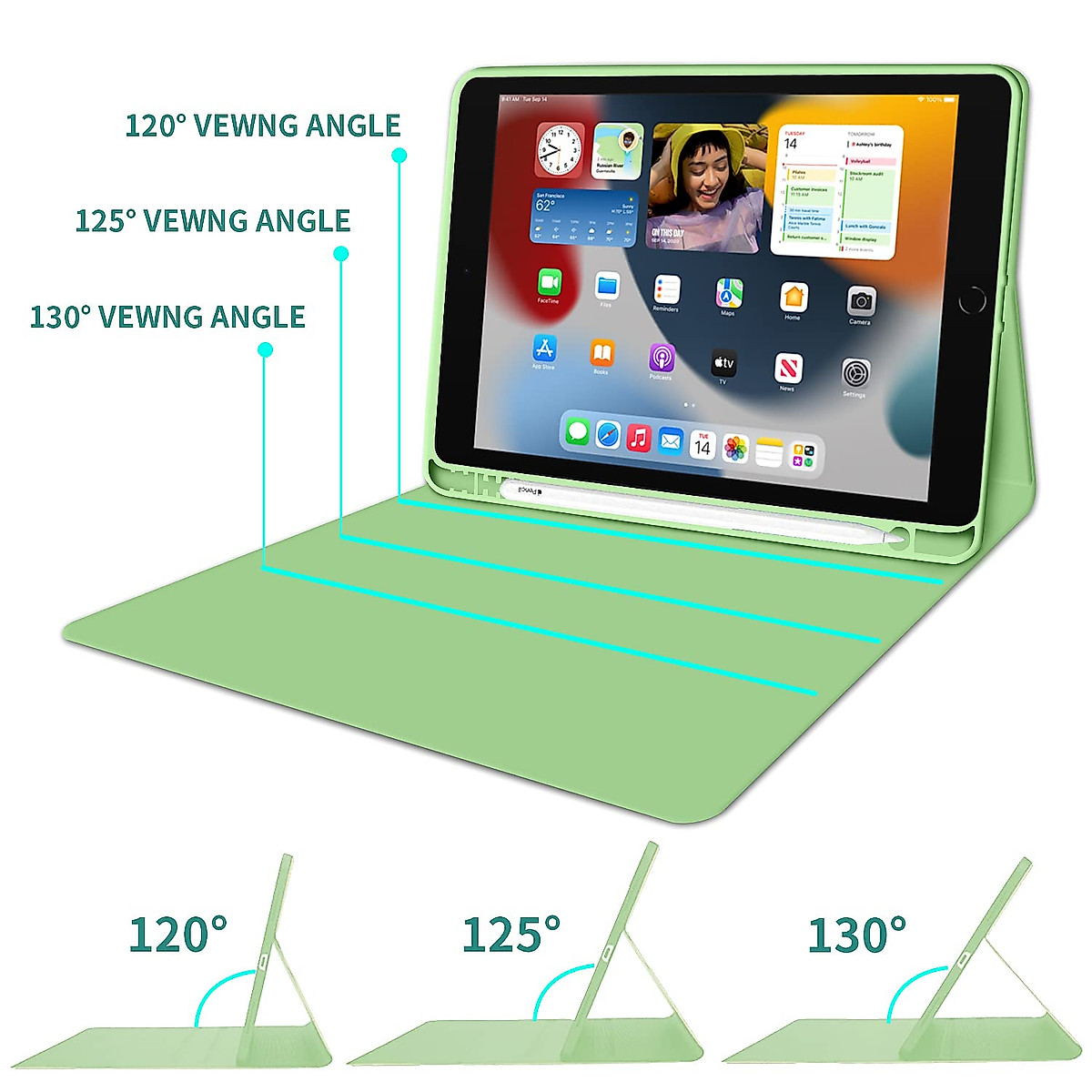 kenke Keyboard Case for iPad 9.7 inch 2018 (6th Gen) / iPad 2017 (5th Gen) / iPad Air 2/1, Lightweight Smart Cover with Pencil Holder, Magnetically Detachable Wireless Keyboard, Green