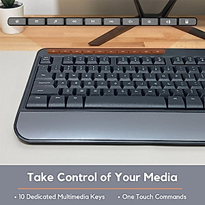 X9 Multimedia USB Wireless Keyboard - Take Control of Your Media - Full-Size Ergonomic Computer Keyboard Wireless with Wrist Rest - Cordless Keyboard for Laptop PC and Chrome