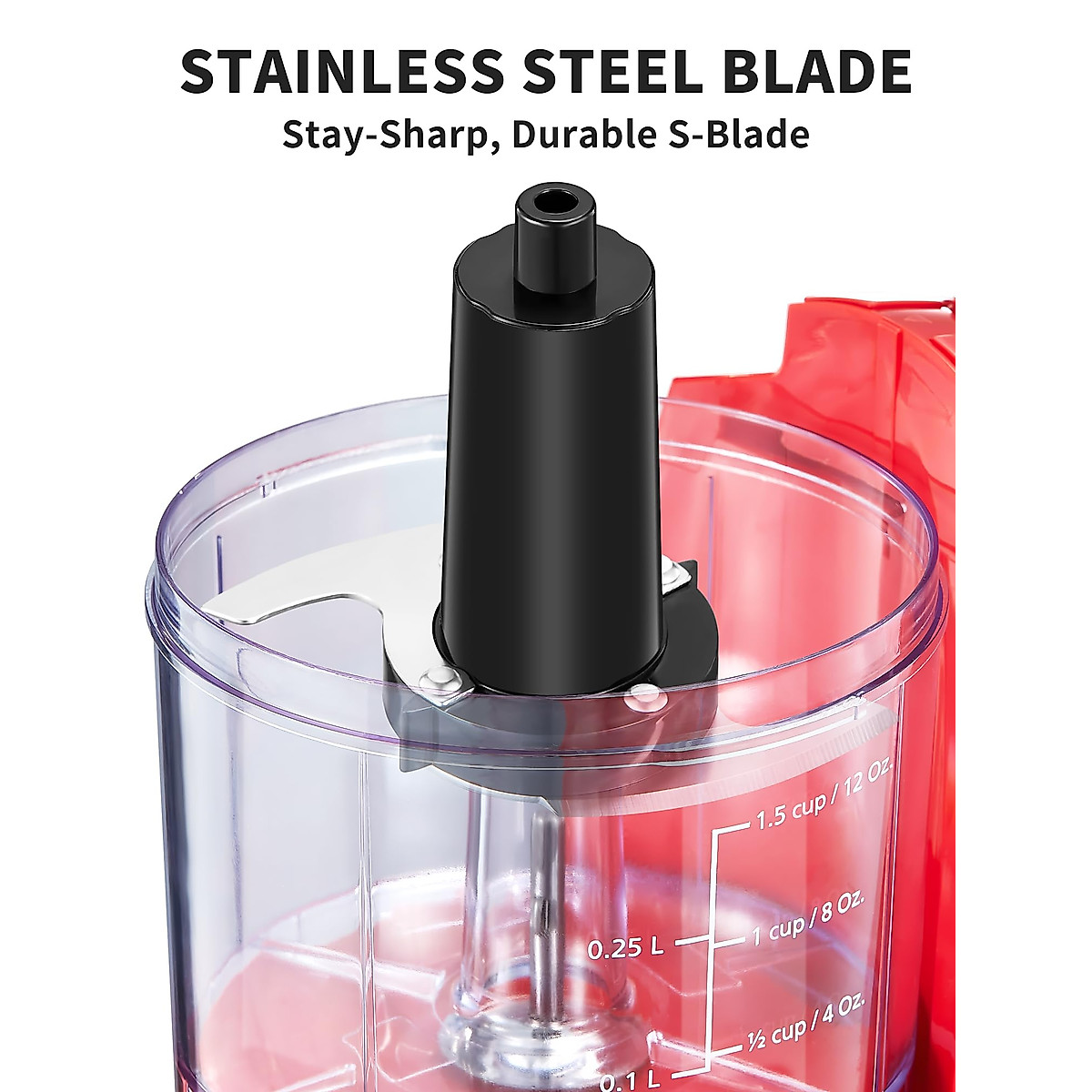 1.5-Cup One-Touch Electric Food Chopper, 100W Mini Food Processor Meat Grinder, Mix, Chop, Mince and Blend Vegetables, Fruits, Nuts, Meats, Stainless Steel Blade (Red)