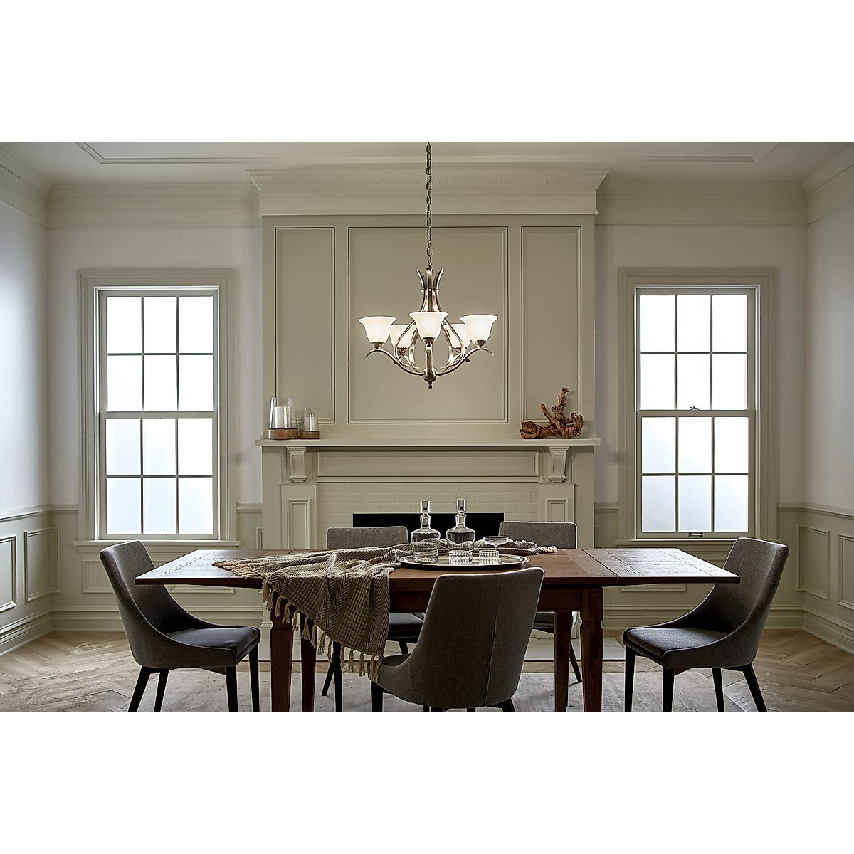 Kichler Dover 23" 5 Light Chandelier with Etched Seeded Glass in Brushed Nickel