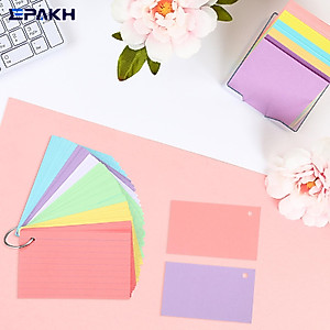 Epakh 300 Pieces Back to School Index Cards 180 GSM Thick Flashcards with Rings Punched Index Flashcards on a Ring Ruled Note Cards for Adults Home(3 x 5 Inch,Light Color)