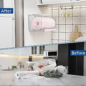 Trash Grocery Bag Dispenser Roll Holder, Clear Acrylic Plastic Bag Holder Wall Mount Organizer, for Plastic Trash Grocery Garbage Bags Dispenser Container, Kitchen Under Sink Organizers and Storage