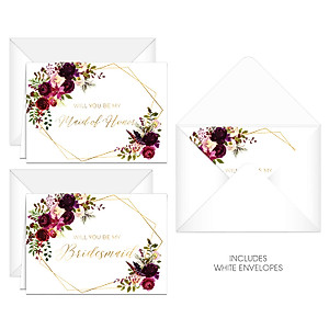Canopy Street Fall Floral Will You Be My Bridesmaid Cards / 5" x 7" Be My Maid of Honor Request Greeting Cards / 10 Faux Gold Bridesmaids Proposal Note Cards And Envelopes/Made In The USA