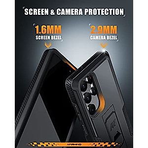 AMRHINO for Samsung Galaxy S22 Ultra Case with Built-in Screen Protector & Kickstand & Rugged Belt-Clip, [Extra Front Frame] Full-Body Heavy Duty Phone Case for Samsung S22 Ultra 5G 6.8 inch, Black