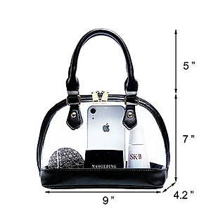 KKXIU Elegant Clear Crossbody Satchel Purse and Handbag Stadium Approved Vegan Leather Concert Bag for Women and Teen Girls (Black)