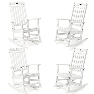 Patio Rocking Chairs Set of 4,Poly Lumber Rocker,All Weather Rocking Chair Outdoor,High Back Porch Rocker,Wide Plastic Rocking Chair for Adult,360lbs