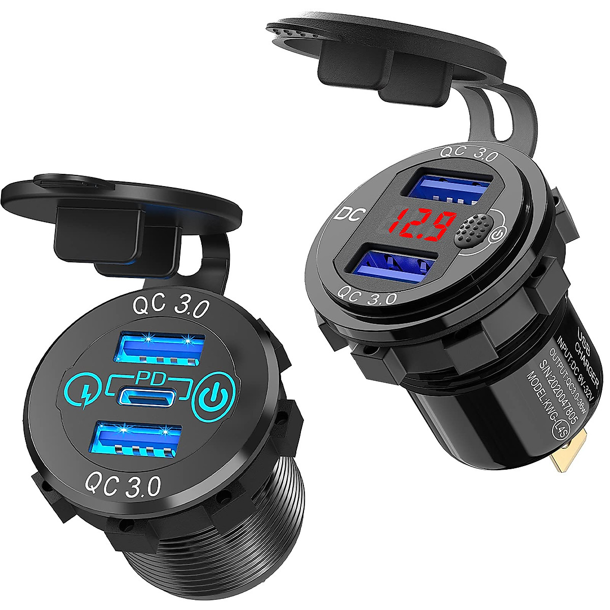 [2021 New] Quick Charge 3.0 Dual 12V USB Car Charger, USB C 12 Volt Outlet, Qidoe Dual QC 3.0 18W & PD 30W Type C Triple 12V USB Socket Aluminum Car Charger