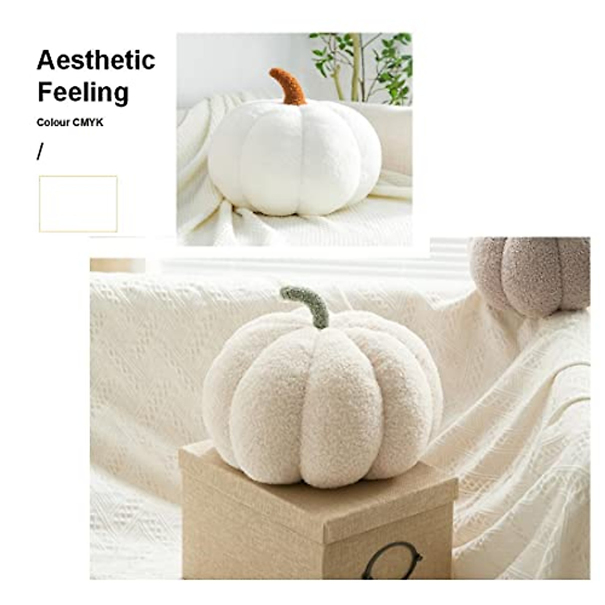 Mixdameny Pumpkin Pillows, Soft Stuffed Pumpkin Pillow Plush,Pumpkin-Shaped Plush Cushion,Fall Decorative Pumpkin Shaped Throw Pillow Cute Shaped Cushion (White, 11 in)