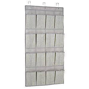 InterDesign 16-Pocket Hanging Shoe Organizer – Chevron Over Door Storage System, Taupe