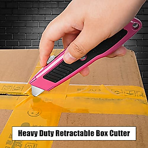 DIYSELF 2 Pack Box Cutter Retractable Heavy Duty Utility Knife, Ergonomic Razor Knife for Warehouse, Office, Exacto Knife Box Opener for Package, Cardboard (Pink)