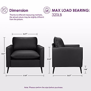 TYBOATLE Accent Chair, Black Leather Accent Chair, Comfy Living Room Chair, Cozy Reading Sitting Chair, Mid Century Modern Accent Chairs, Arm Reception Chairs, Lobby Chair,Office Furniture