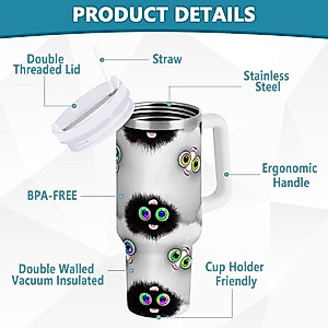 RPLIFE Cute Fun Vivid Black White Creatures 40 Oz Tumbler with Handle, 30 Oz Tumbler with Handle, Travel Coffee Tumbler