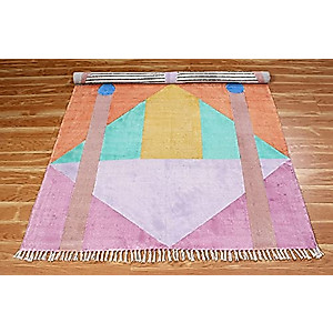 Casavani Indian Handmade Cotton Dhurrie Geometric Pink & Orange Area Rug Boho Kilim Flat Weave Rug Indoor Hall Room Decor Carpet Throw Rugs for Bedroom Living Room Bathroom Balcony 2x3 Feet
