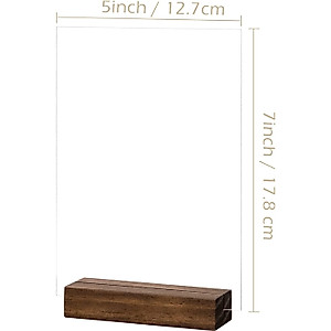 5x7 Inch Clear Acrylic Sign with Wood Base-10 Pack Blank Clear Acrylic Sheets with Wood Stand, DIY Acrylic Sign Blank for Table Signs Wedding Table Numbers (Clear, 5x7 Inch)