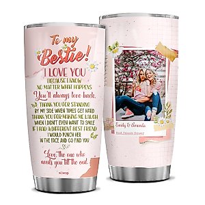 wowcugi Personalized Bestie Tumbler Cup With Lid 20oz 30oz Customized Best Friend Stainless Steel Double Wall Vacuum Insulated Tumblers Birthday Christmas Friendship Gifts Custom Photo Women BFF