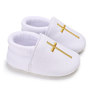 GYQWJPC Baby Shoes Newborn Baptism Golden Cross Shoes Infant Baby Boys Girls Non-Slip Soft Sole White Shoes Shoes (Color : White Gold, Size : 12-18 Months)