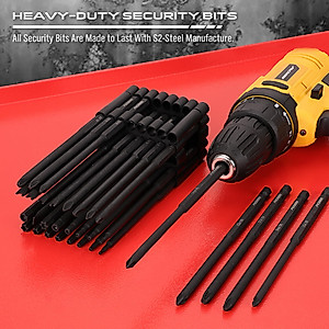 Extra Long Security Bit Set" 32-Piece S2 Steel Screwdriver Drill Bits for Tamper-Proof Screws, 6" Torx, PoziDriv, Spanner, Tri-Wing - Universal 1/4" Hex Shank for Electric, Impact Drills