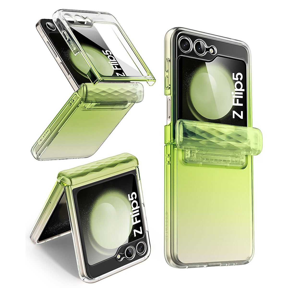 i-Blason Cosmo for Samsung Galaxy Z Flip 5 Case [Hinge Protection] [Built-in Front Screen Protector] [Support Wireless Charging] Slim Stylish Protective Phone Case for Galaxy Z Flip 5 (Green)