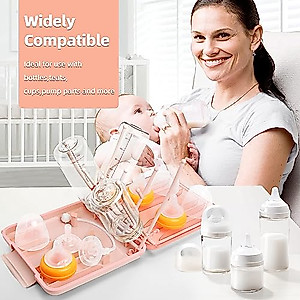 Maclined Travel Baby Bottle Cleaner Set with Drying Rack Extendbale Protable Silicone Bottle Brush, Nipple Cleaner Brush,Straw Brush Compact Size Baby Essential for Newborn & Moms