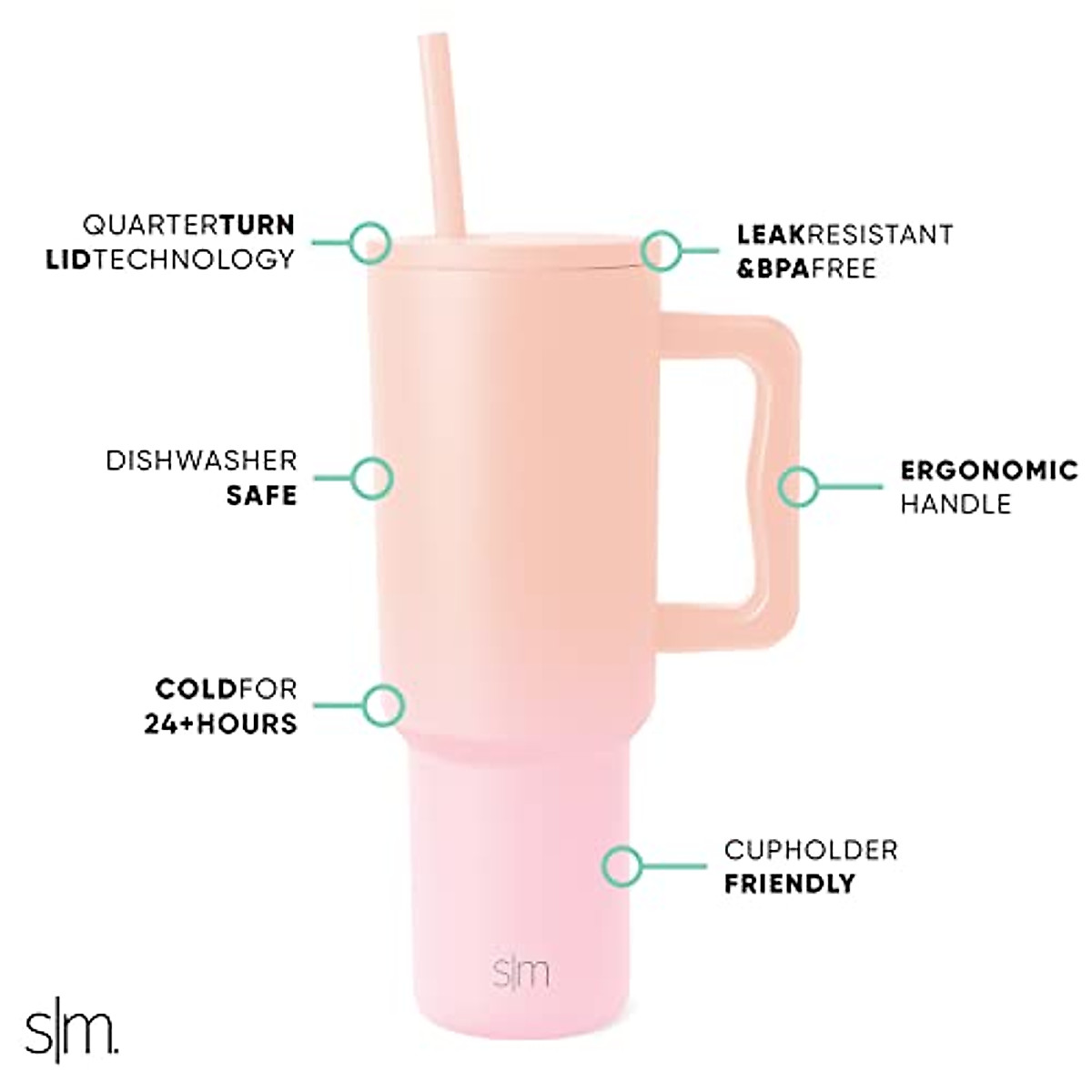 Simple Modern 40 oz Tumbler with Handle and Straw Lid | Insulated Reusable Stainless Steel Water Bottle Travel Mug Iced Coffee Cup | Gifts for Women Men Him Her | Trek Collection | 40oz | Sweet Peach