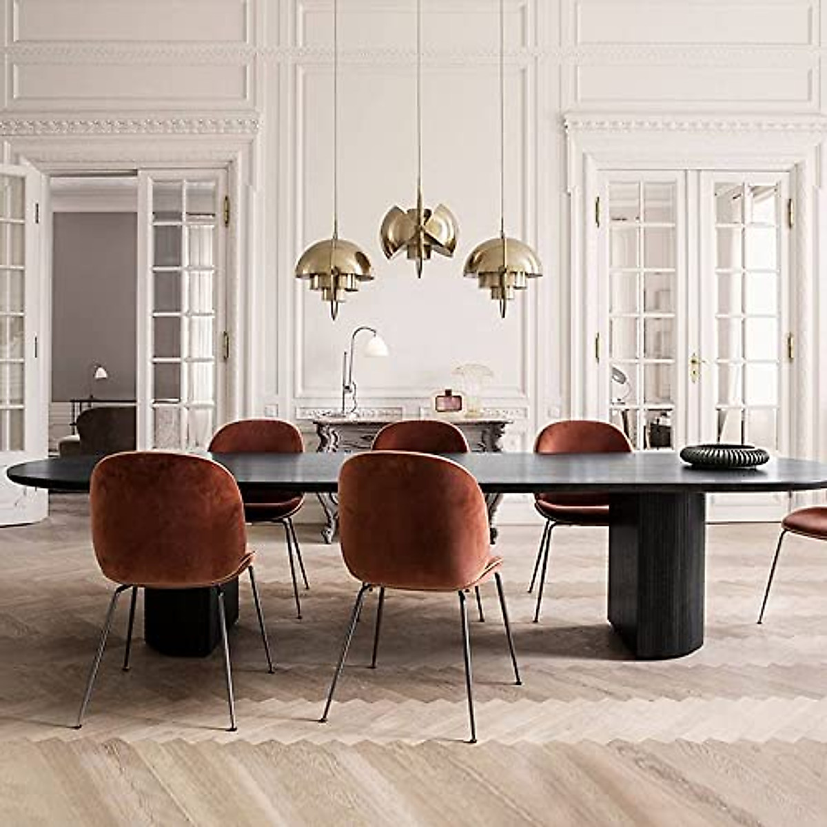 LAKIQ Black Dining Table Modern Solid Wood Dining Room Table Contemporary Oval Double Pedestal Kitchen Table Conference Room Table Kitchen Island Table-Table Only(78.7" L x 35.4" W x 29.5" H)