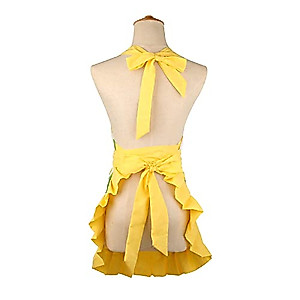 Thick Lemon Cotton Women's Kitchen Apron Adjustable Cooking Baking Garden Chef Apron with Pocket (Vintage style)