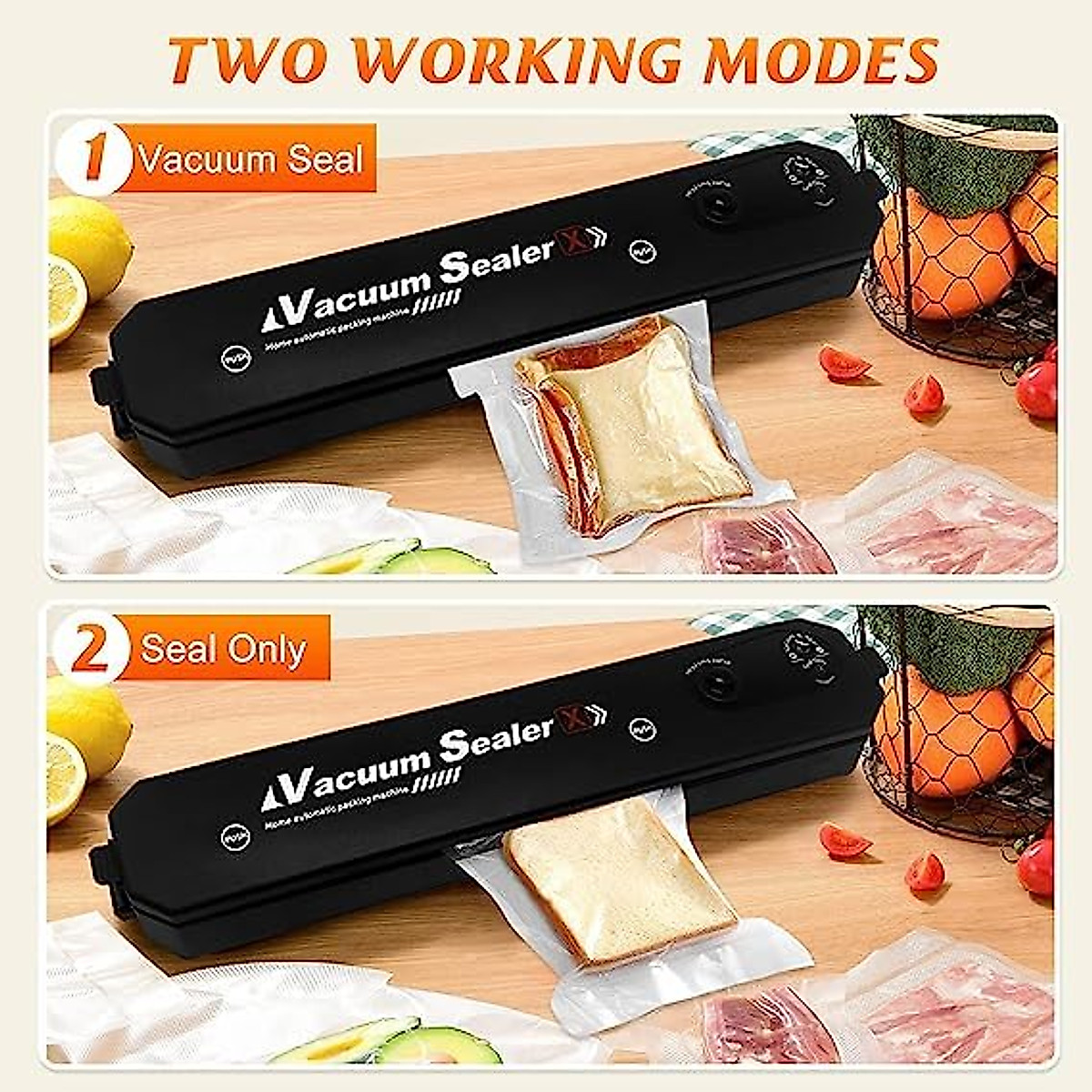 Vacuum Sealer Machine - Food Vacuum Sealer Automatic Air Sealing System for Food Storage Dry and Moist Food Modes with 10Pcs Seal Bags Starter Kit (Black)
